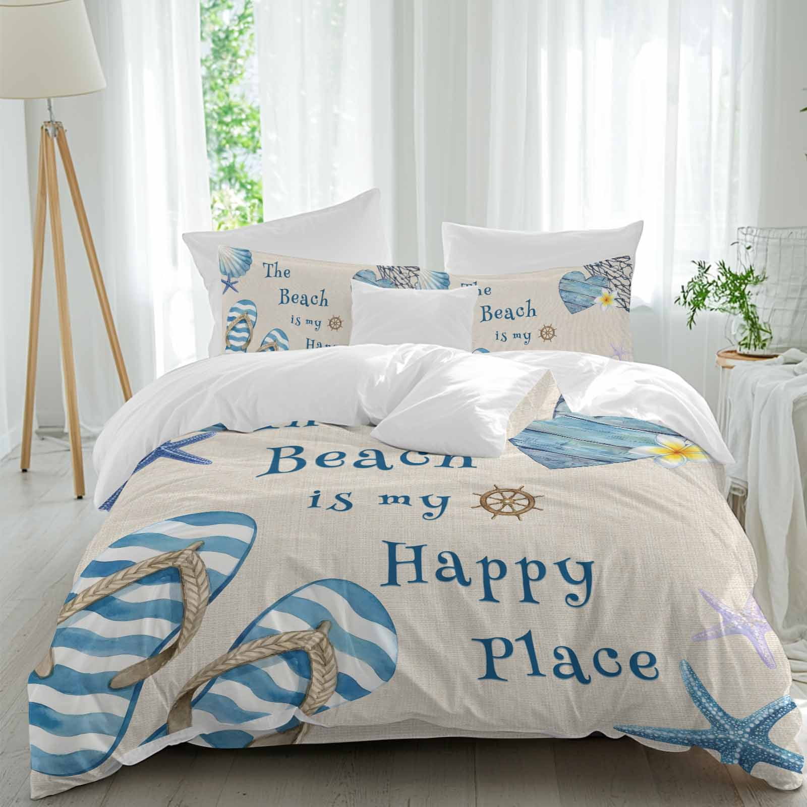 The Beach Is My Happy Place Duvet Cover Set Cal King Size, Summer Retro ...