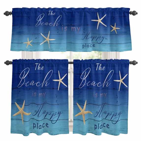The Beach Is My Happy Place Kitchen Curtains Set for Windows, Starfish ...