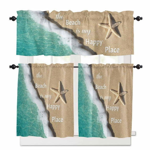 The Beach Is My Happy Place Kitchen Curtains Valance and Tier Set Blue ...