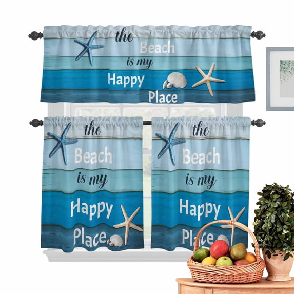 The Beach Is My Happy Place Kitchen Curtains Valances 3 Piece Set ...