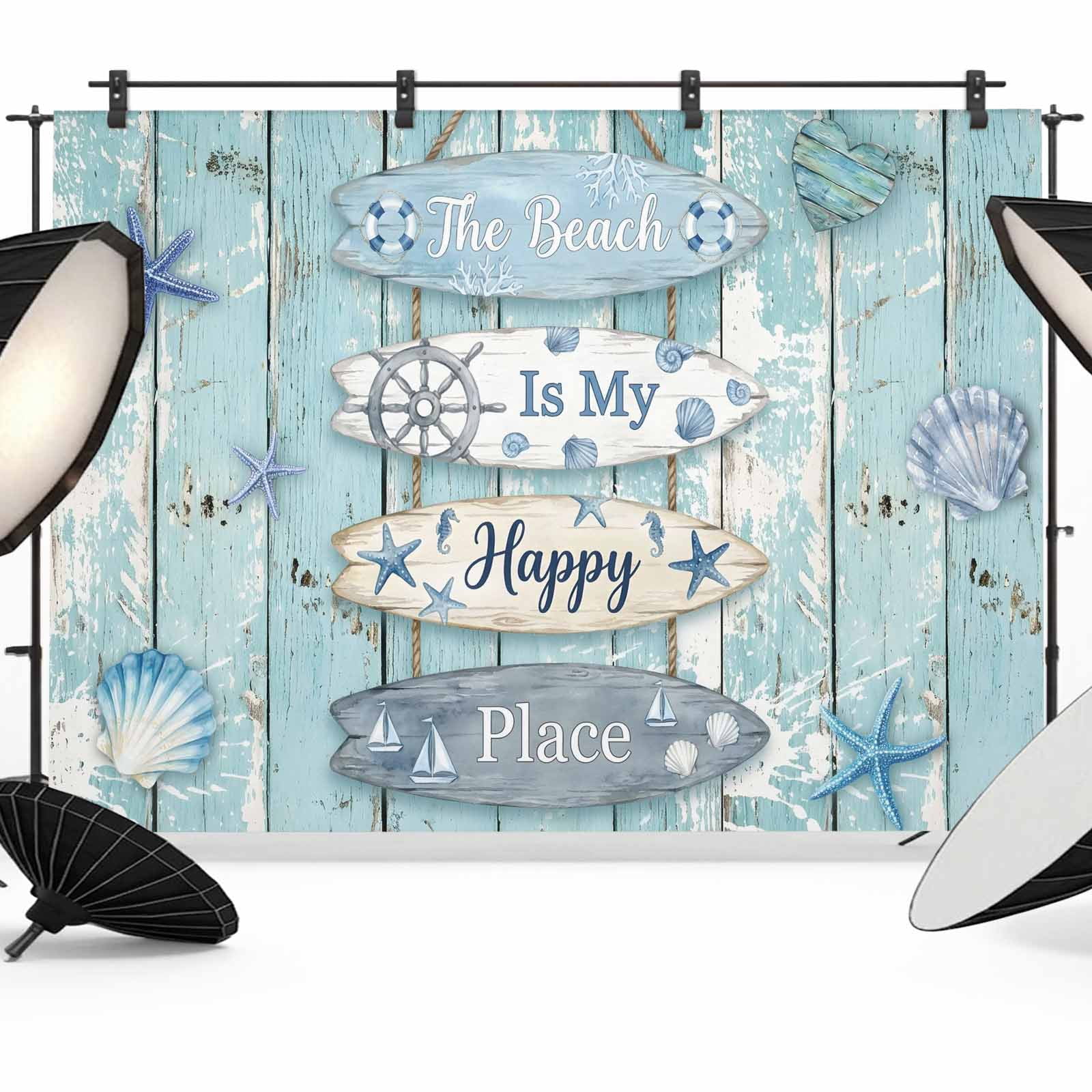 The Beach Is My Happy Place Photography Backdrop 10x8FT, Summer Ocean ...