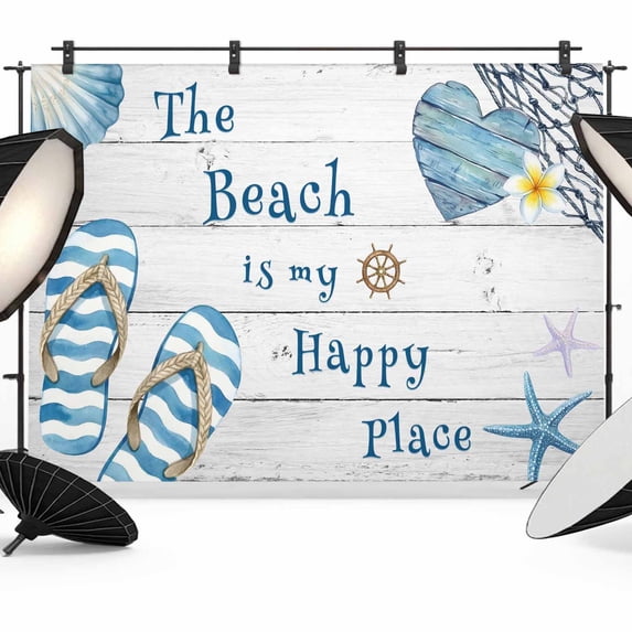 The Beach Is My Happy Place Photography Backdrop 10x8FT, Summer Ocean ...