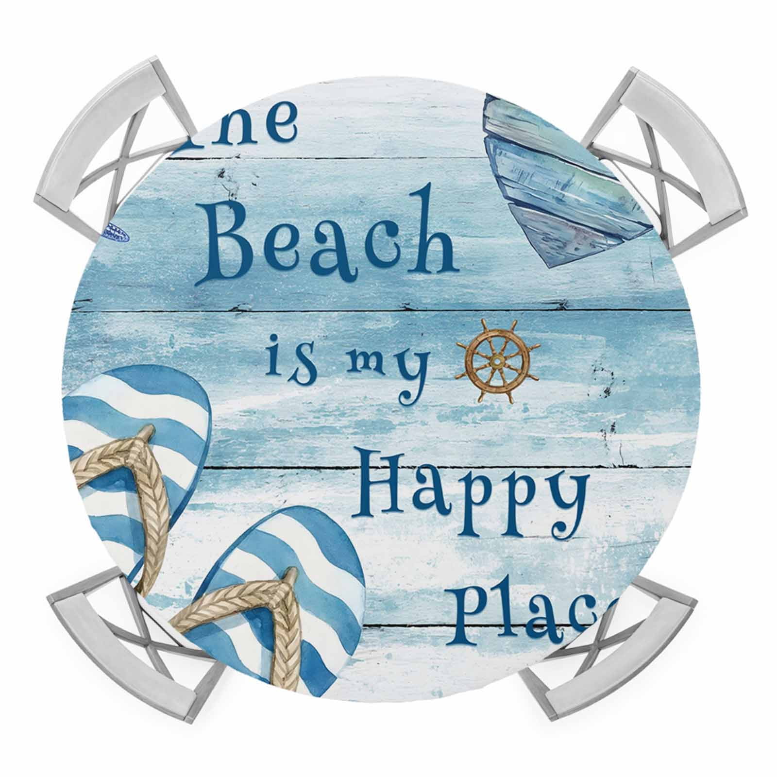 The Beach Is My Happy Place Round Table Cover, Summer Ocean Blue ...