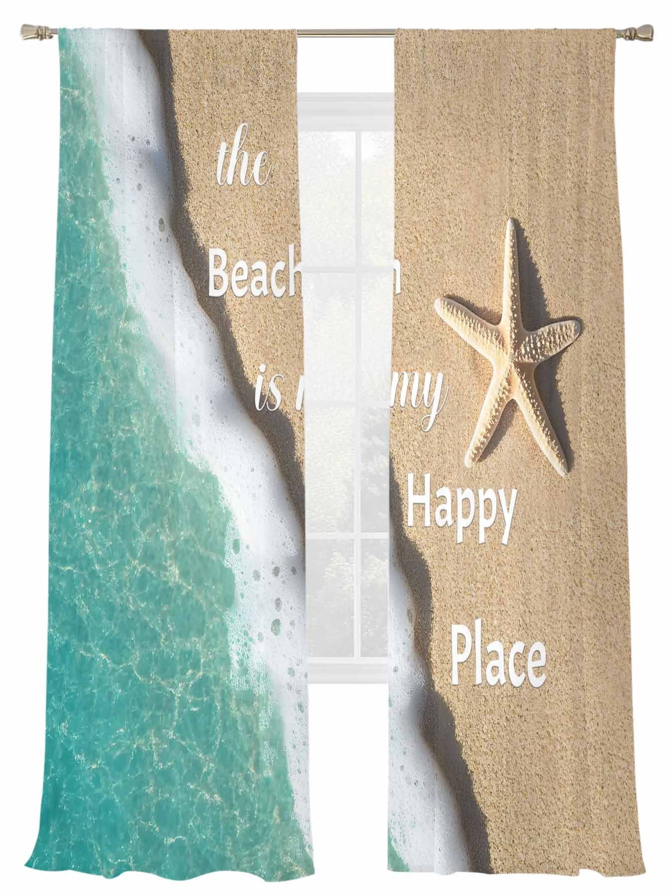 The Beach Is My Happy Place Sheer Curtains 108 Inch Long 2 Panels, Blue ...