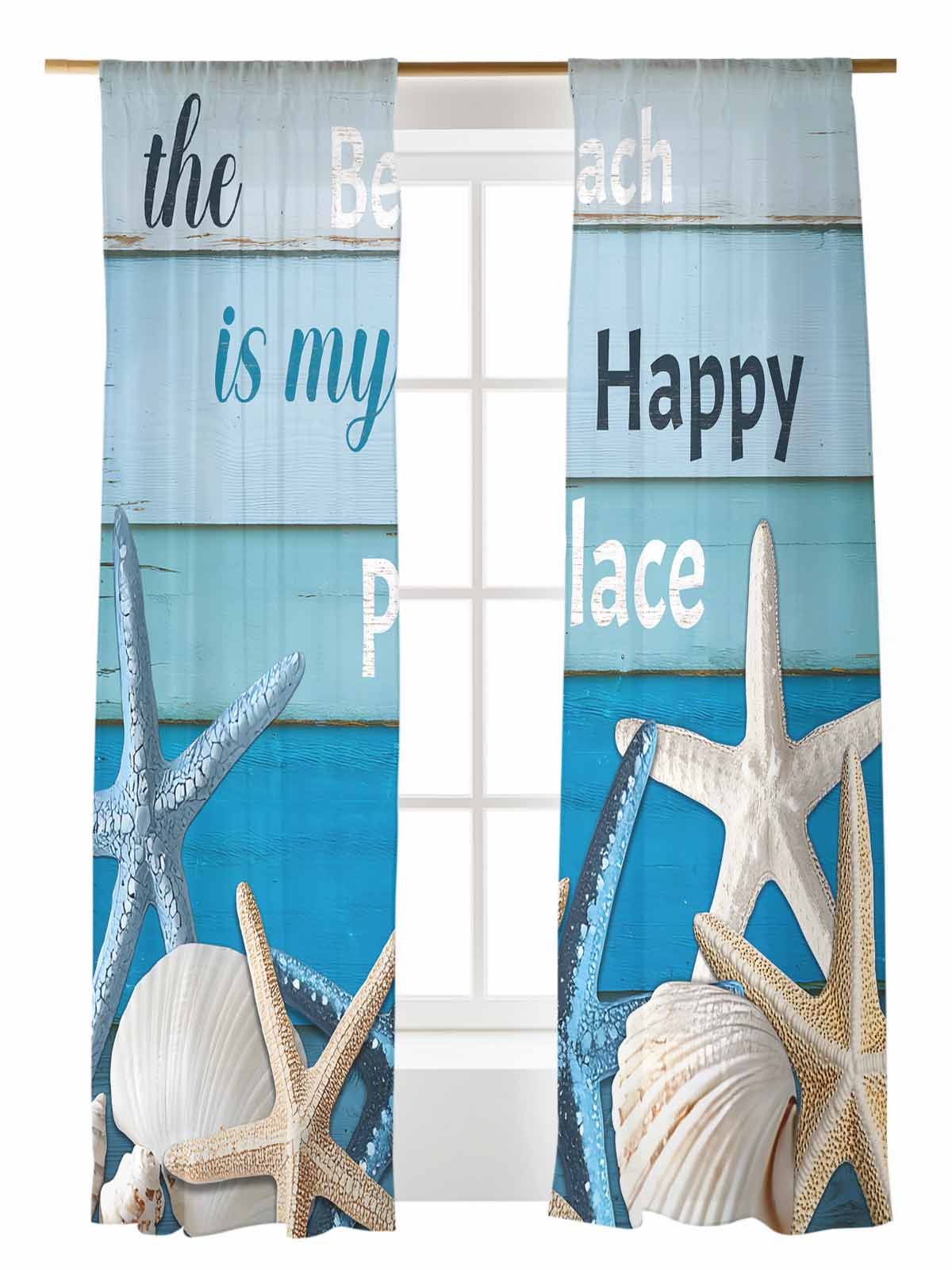 The Beach Is My Happy Place Sheer Curtains 108 Inch Long 2 Panels ...