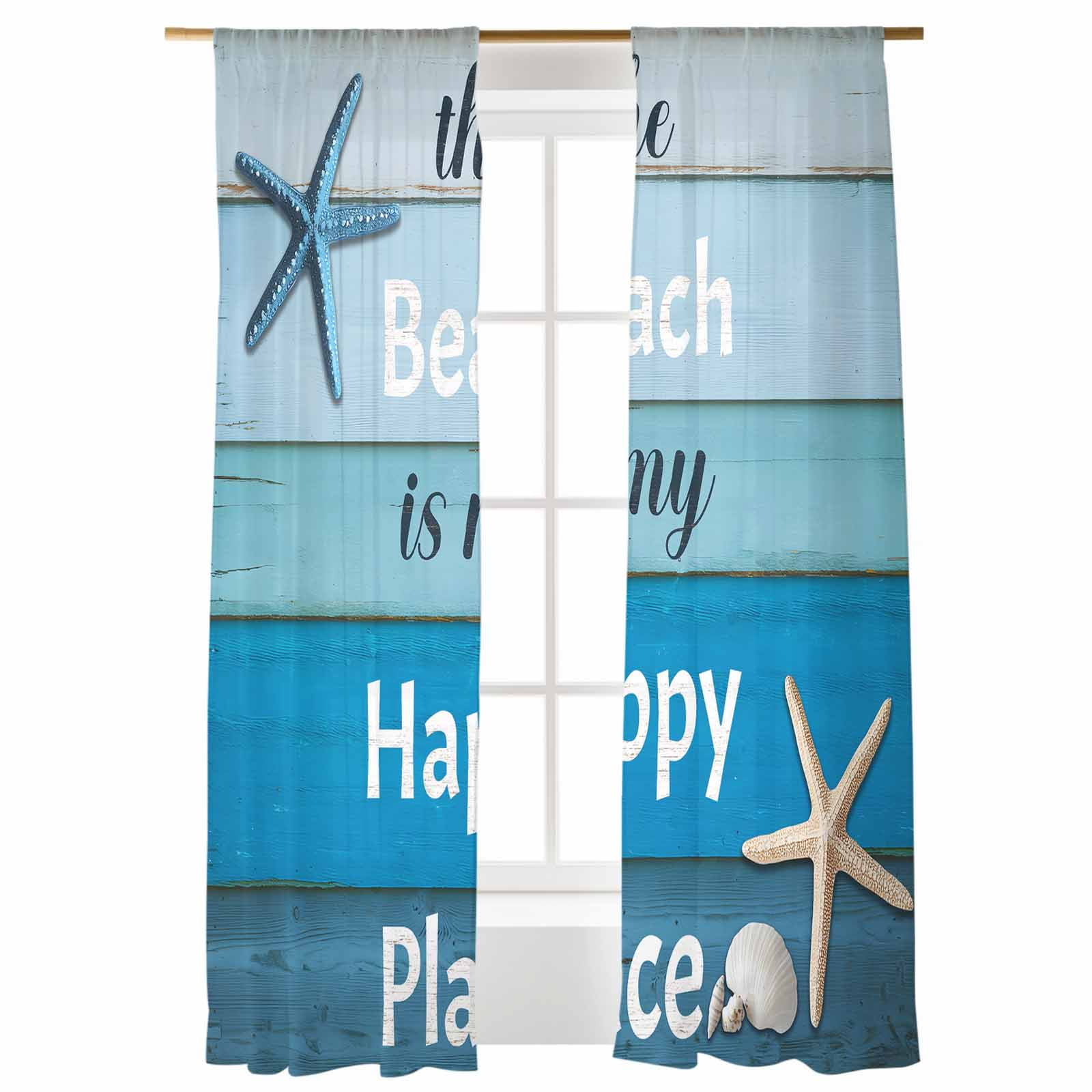 The Beach Is My Happy Place Sheer Curtains 2 Panels Set, Starfish Shell ...