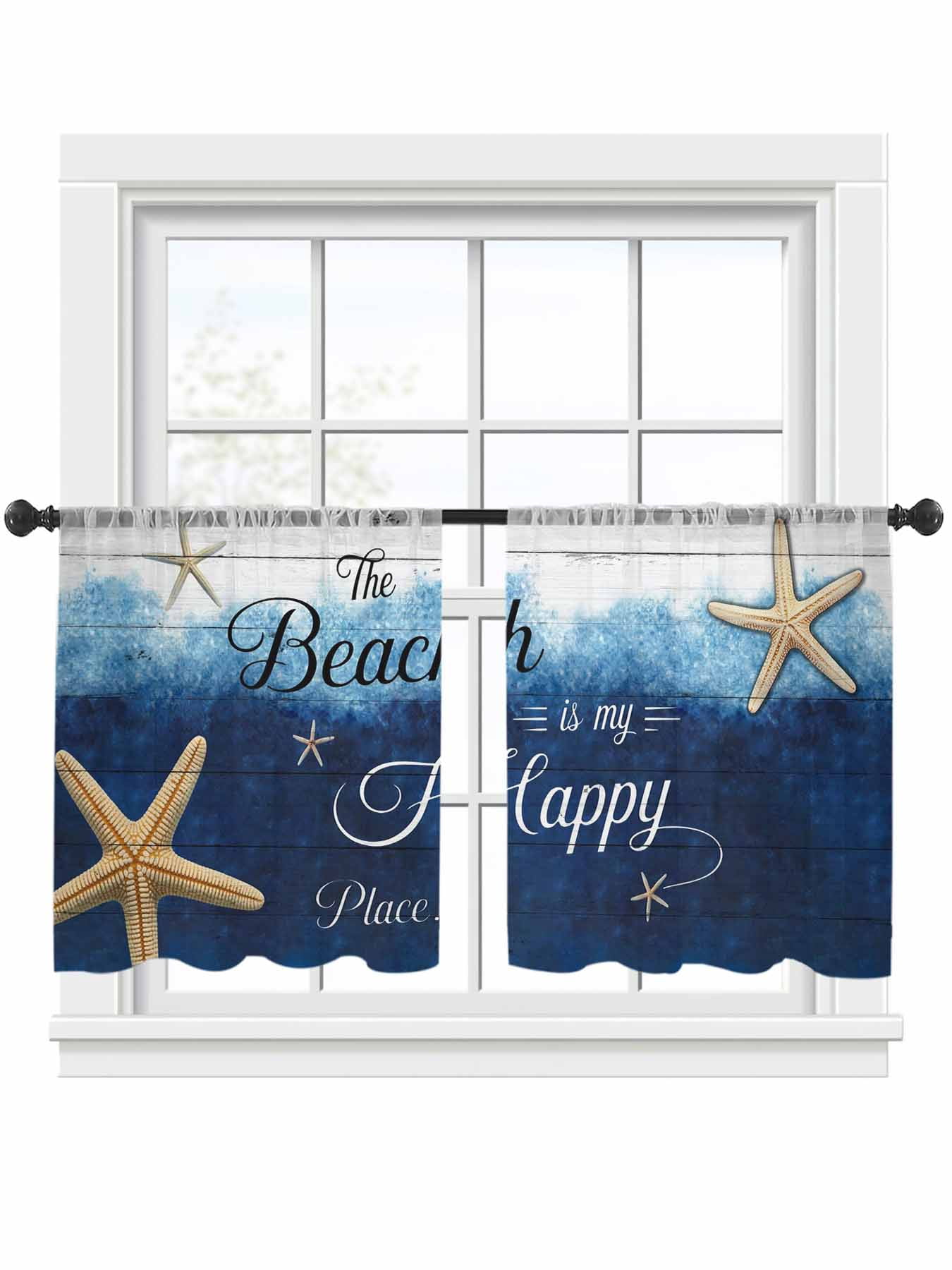 The Beach Is My Happy Place Sheer Curtains 45 Inch Long 2 Panels ...