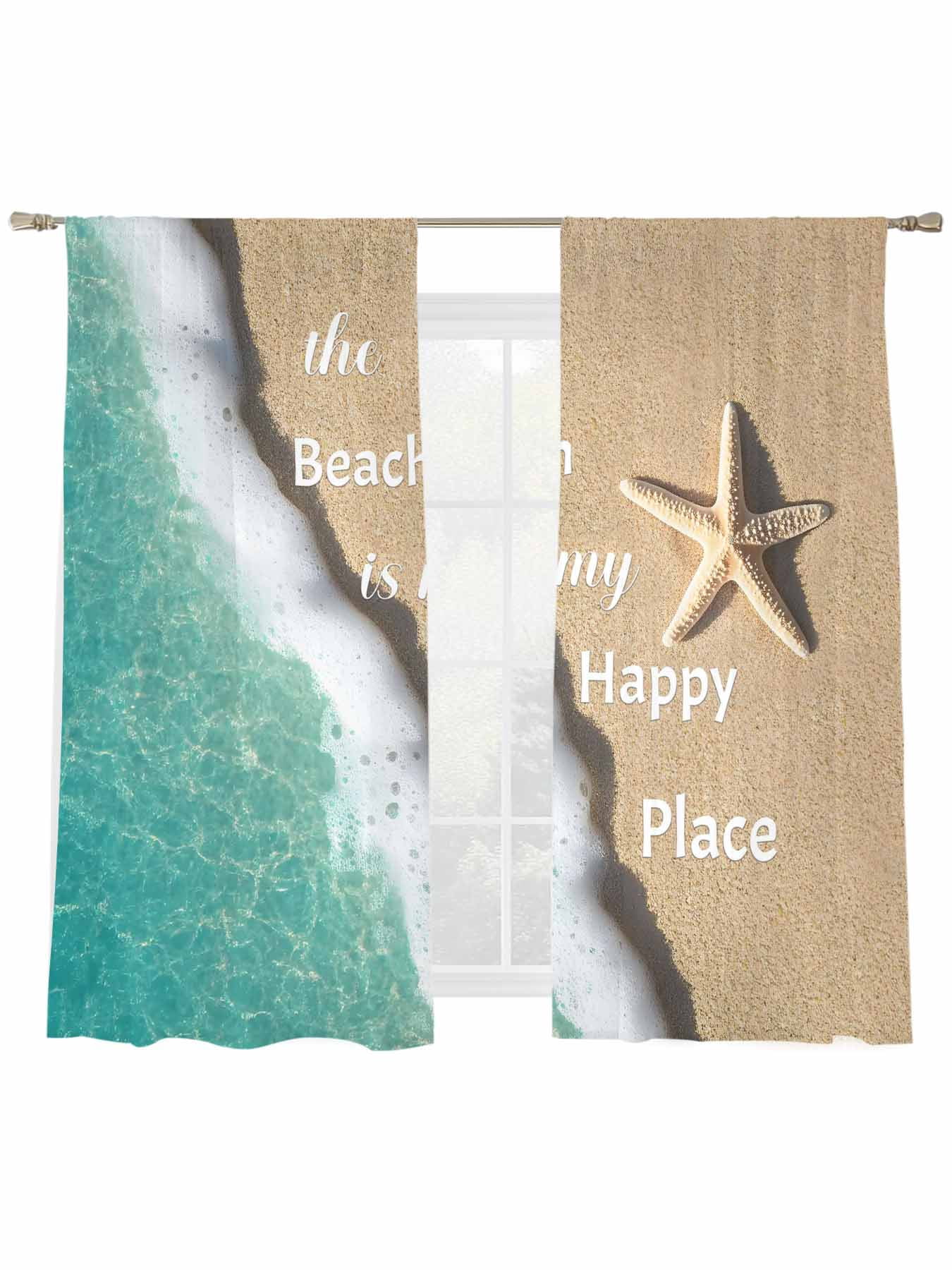 The Beach Is My Happy Place Sheer Curtains 63 Inch Long 2 Panels, Blue ...