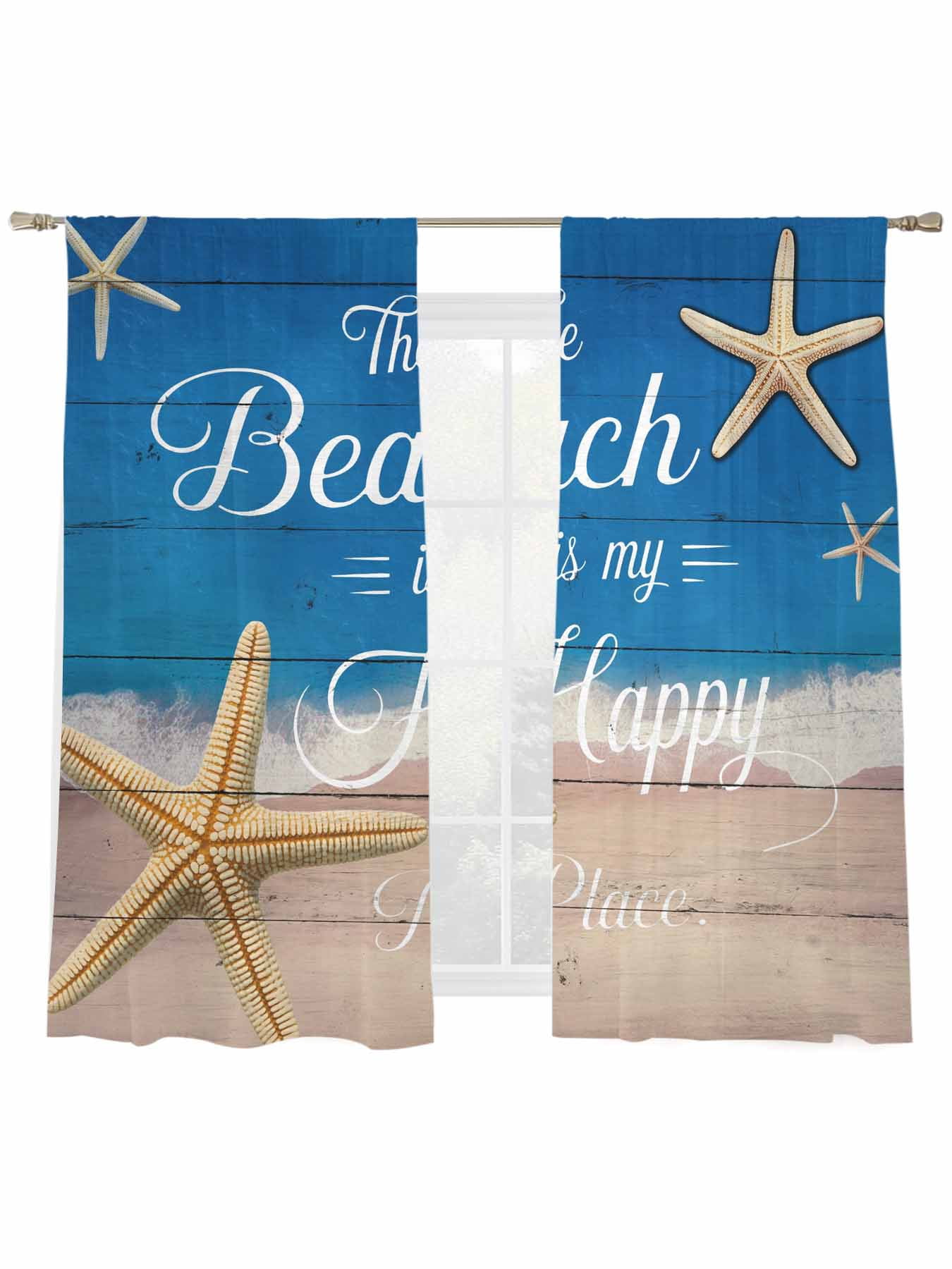 The Beach Is My Happy Place Sheer Curtains 72 Inch Long 2 Panels ...