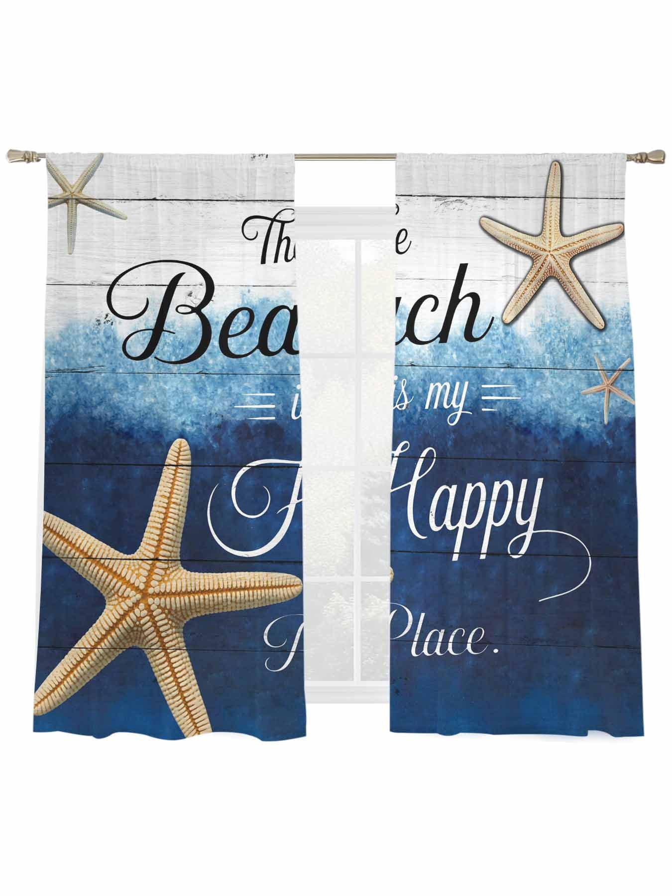The Beach Is My Happy Place Sheer Curtains 72 Inch Long 2 Panels ...