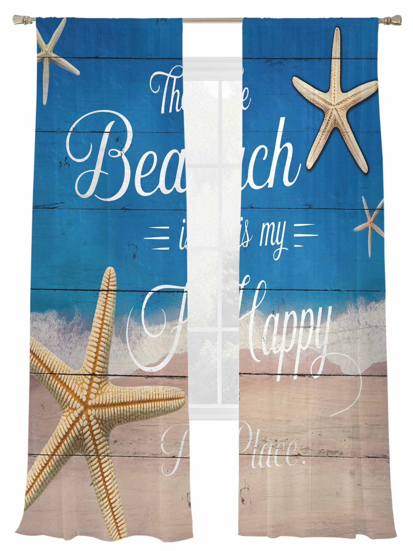 The Beach Is My Happy Place Sheer Curtains 84 Inch Long 2 Panels ...