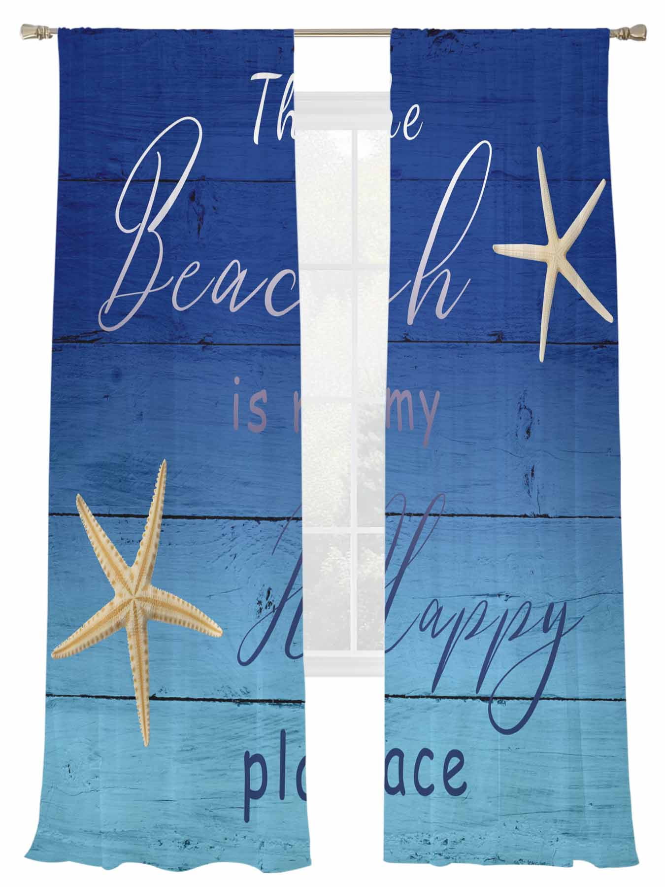 The Beach Is My Happy Place Sheer Curtains 96 Inch Long 2 Panels ...