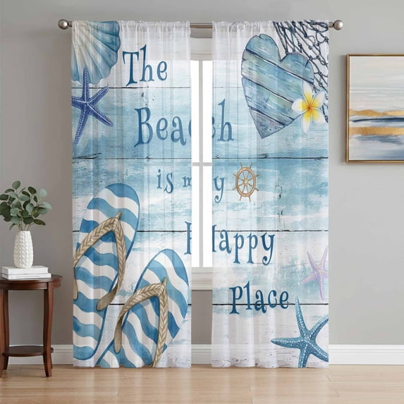 The Beach Is My Happy Place Sheer Curtains for Living Room Bedroom ...