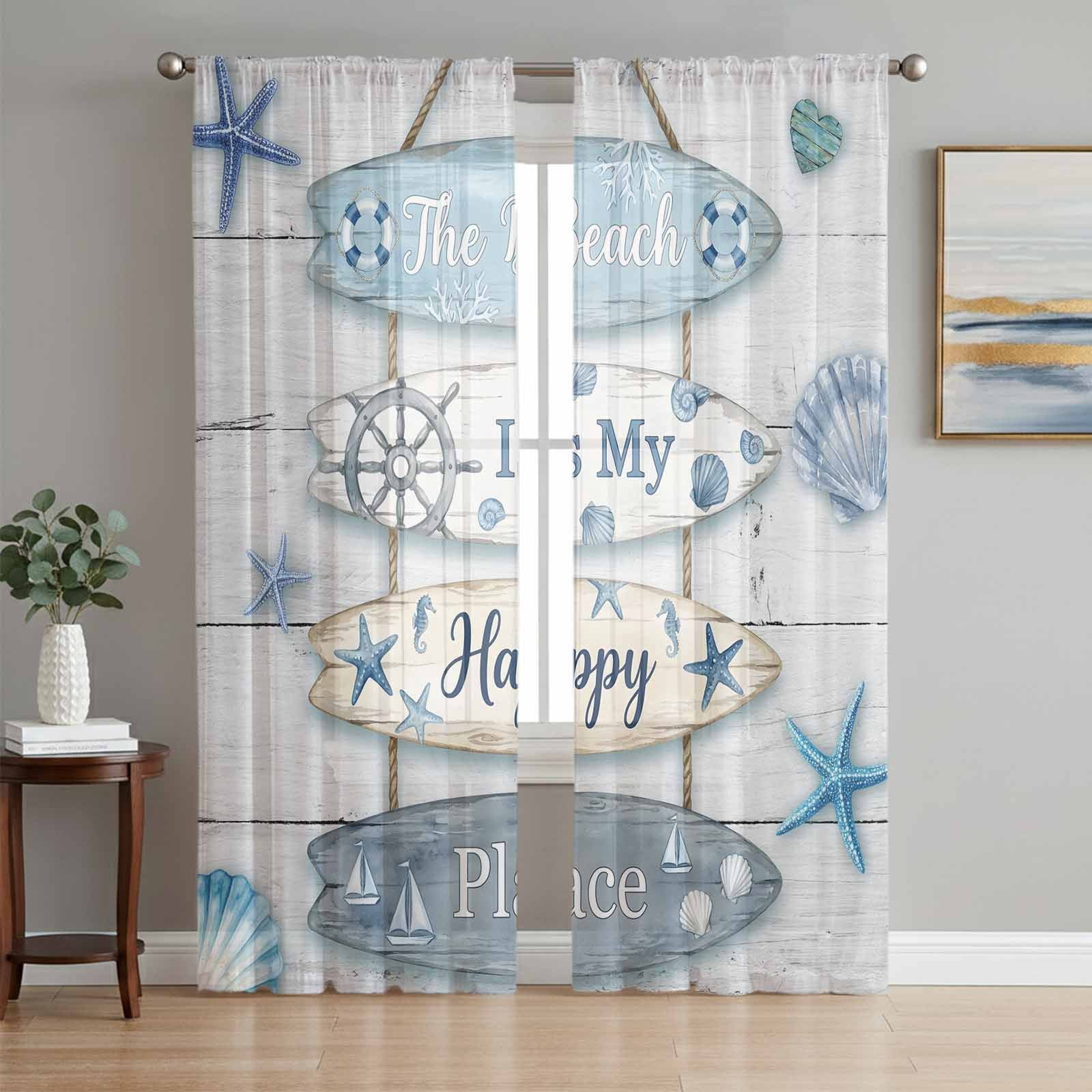 The Beach Is My Happy Place Sheer Curtains for Living Room Bedroom ...