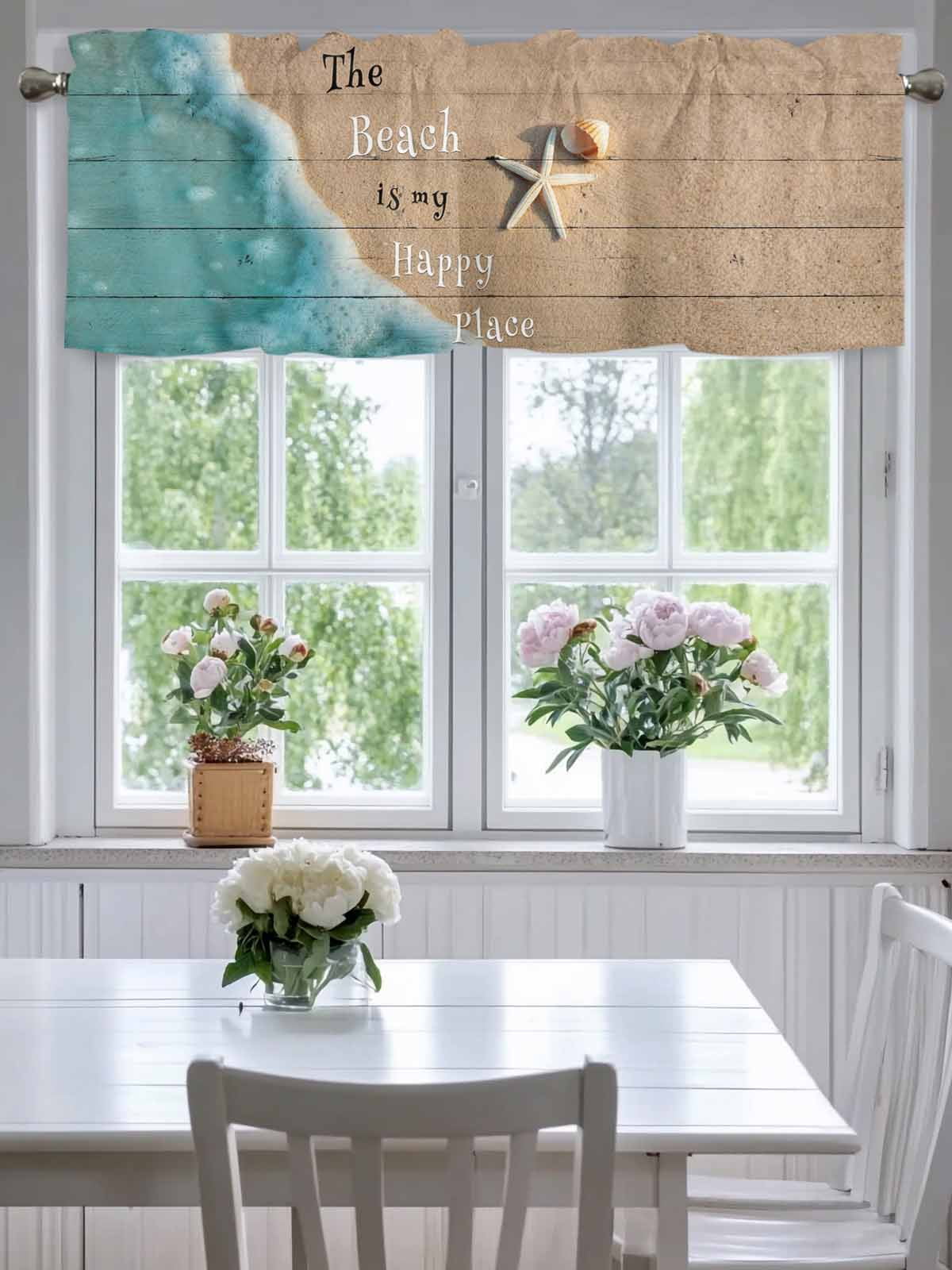 Beach Happy Place Starfish Shells Valances for Windows,Kitchen Valance ...