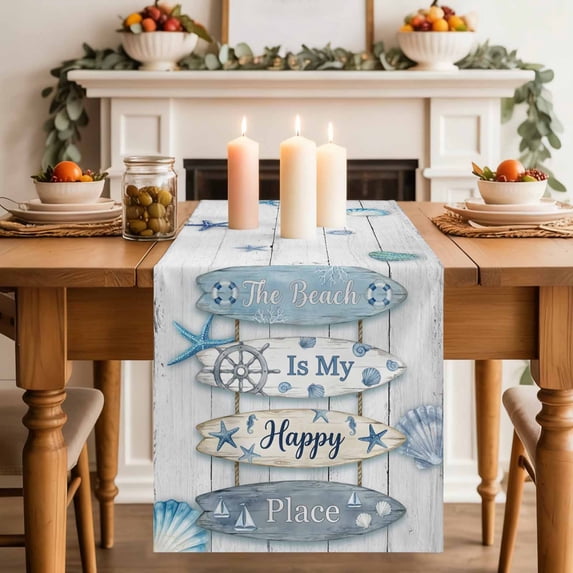 The Beach Is My Happy Place Table Runner, Summer Ocean Blue Starfish ...