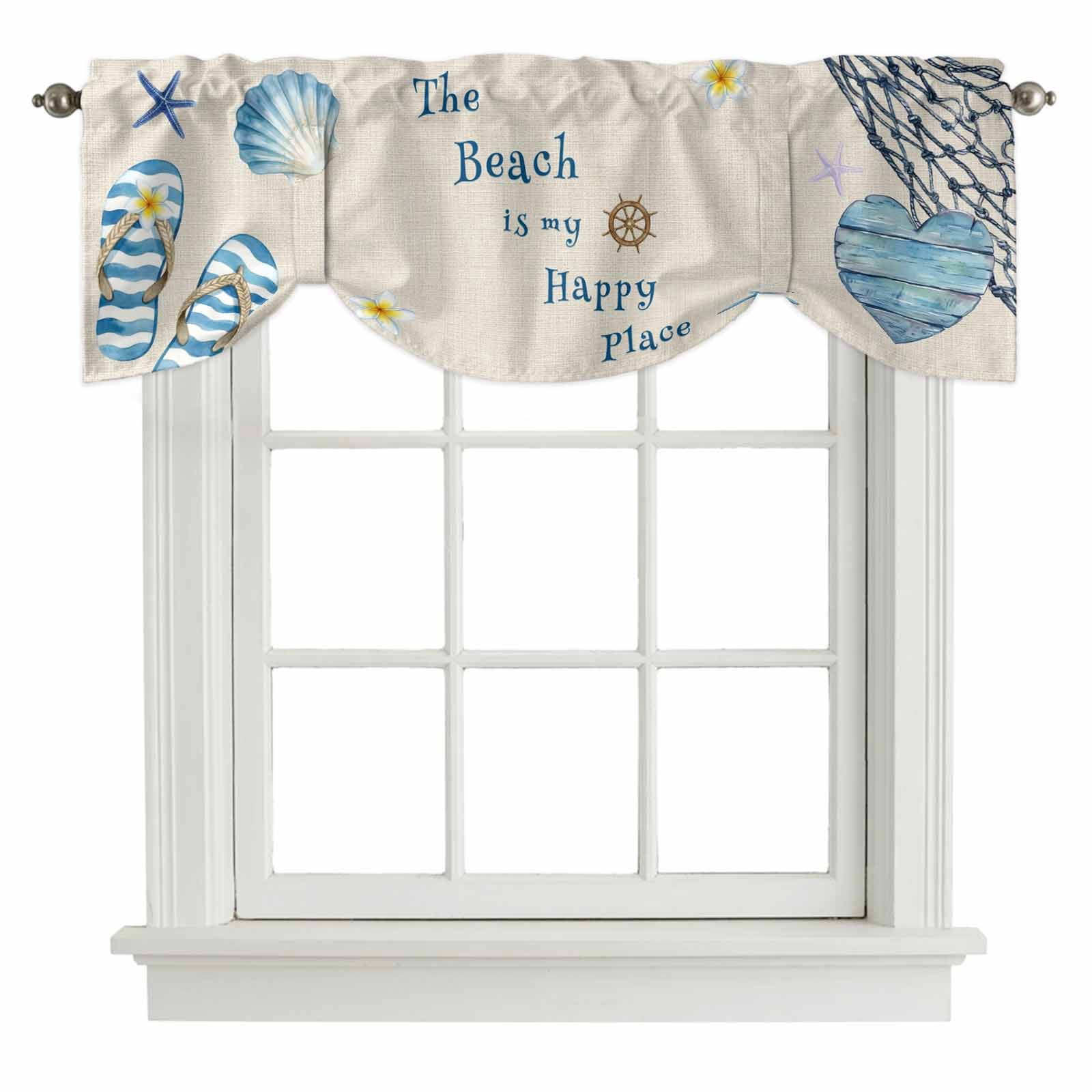 The Beach Is My Happy Place Tie Up Valance Curtains Summer Retro Ocean ...