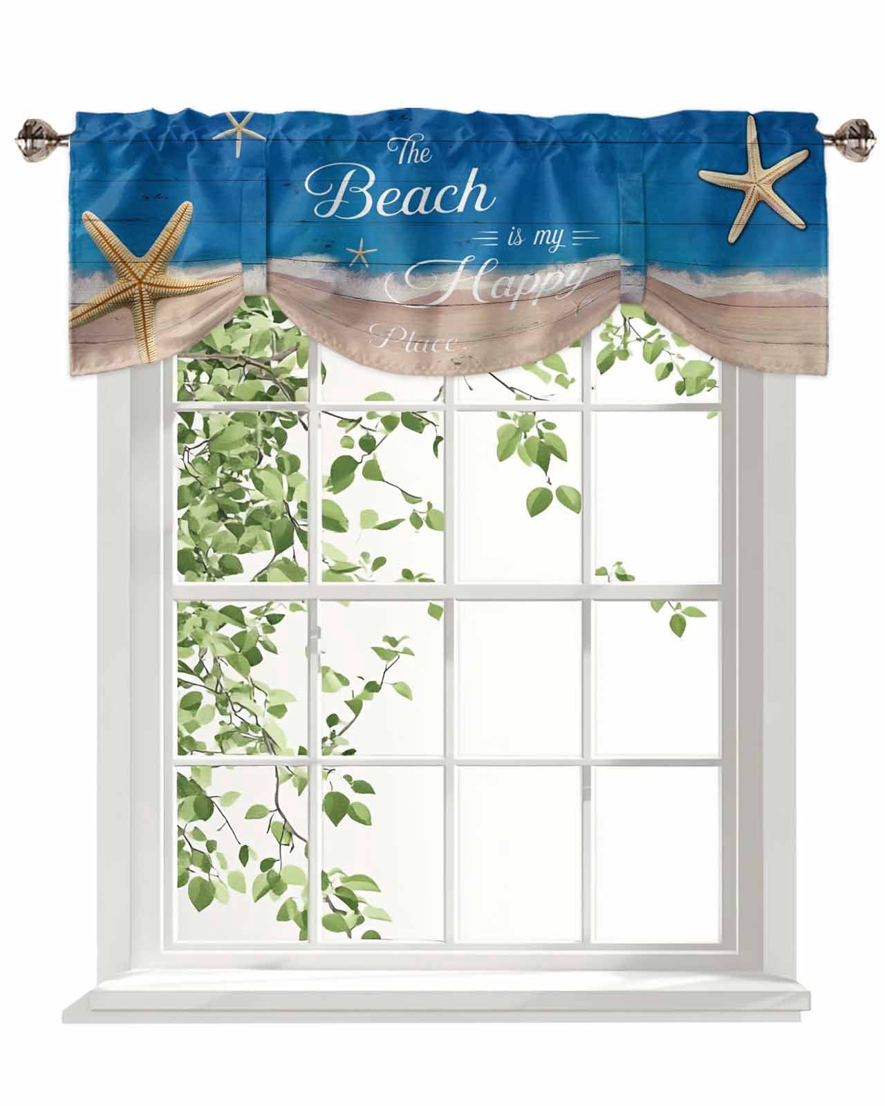 The Beach Is My Happy Place Tie Up Valances Curtain, Summer Starfish ...