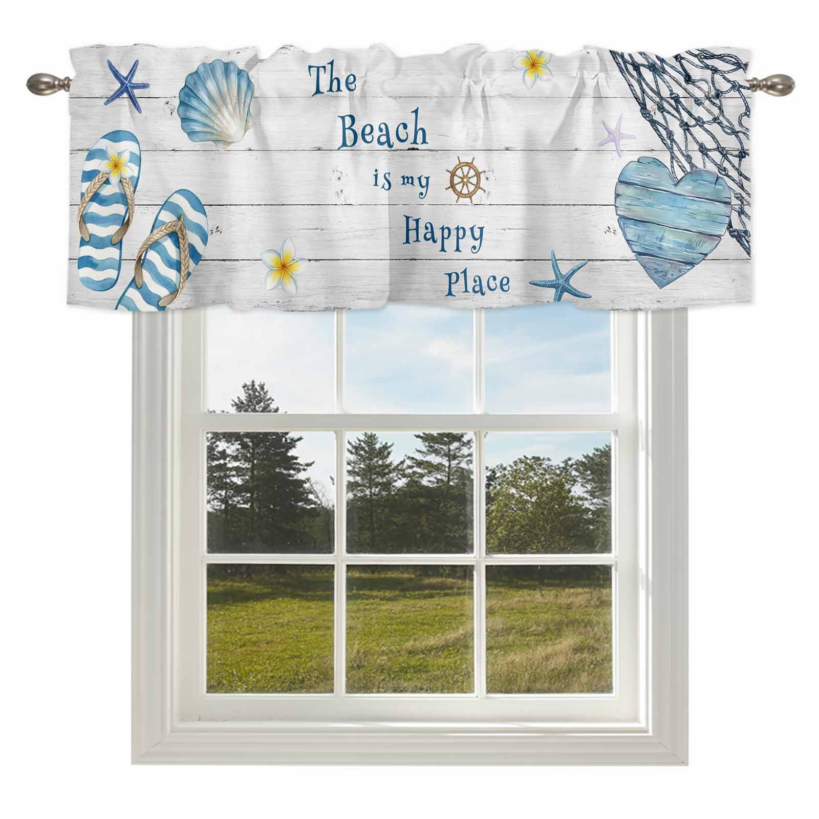 The Beach Is My Happy Place Valances for Windows, 54x18in, Summer Ocean ...