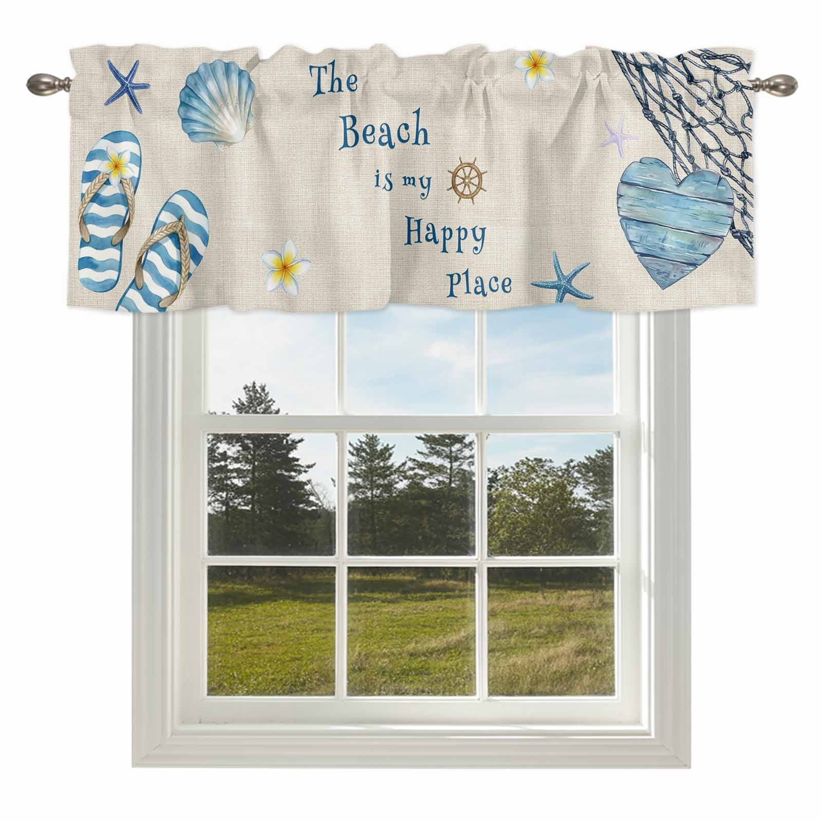The Beach Is My Happy Place Valances for Windows, 60x18in, Summer Retro ...
