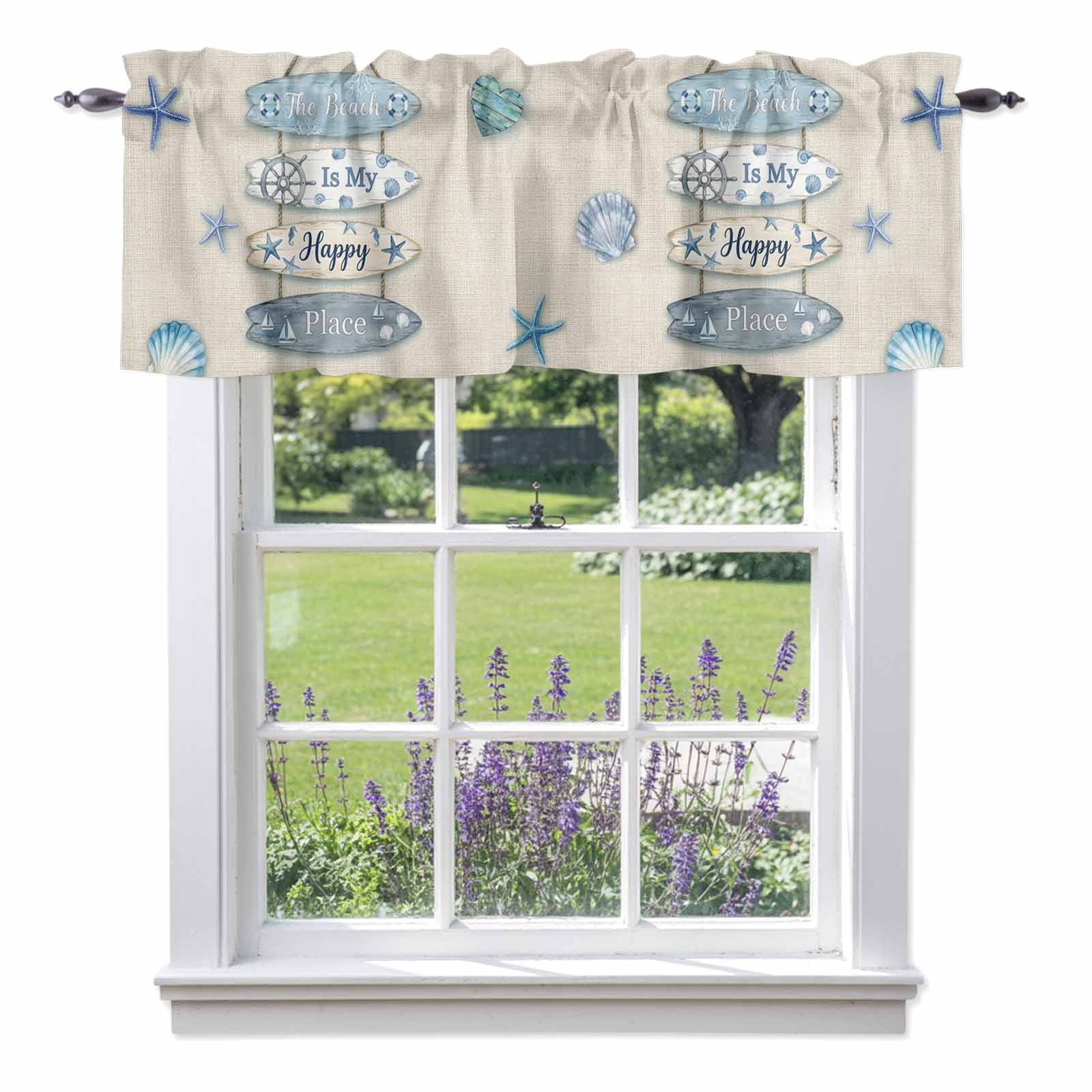 The Beach Is My Happy Place Valances for Windows, Summer Ocean Blue ...