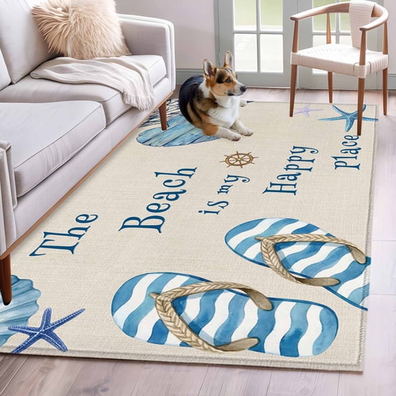 The Beach Is My Happy Place Washable Area Rug 2.7x5 Summer Retro Ocean ...
