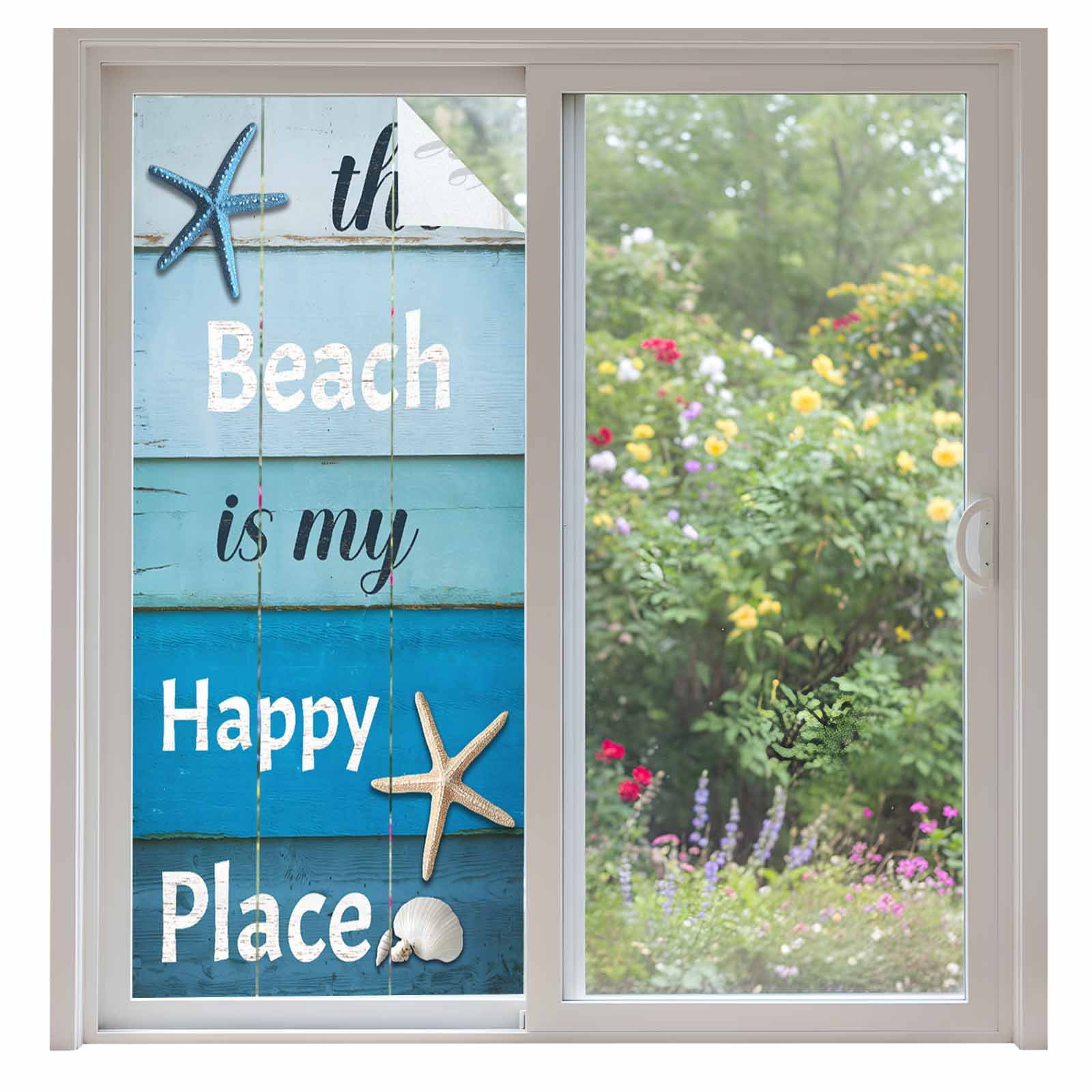 The Beach Is My Happy Place Window Privacy Film Starfish Shell Blue ...