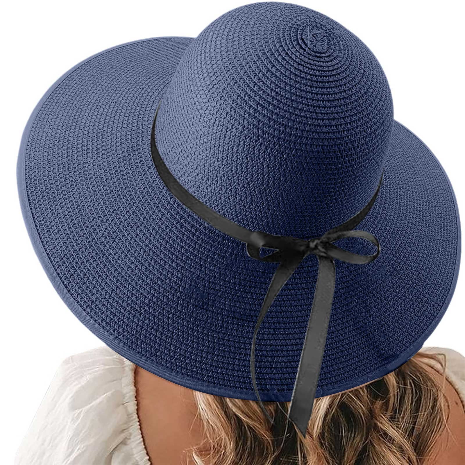 Beach Hats For Women Wide Brim Straw Summer Sun Hat Floppy Foldable ...