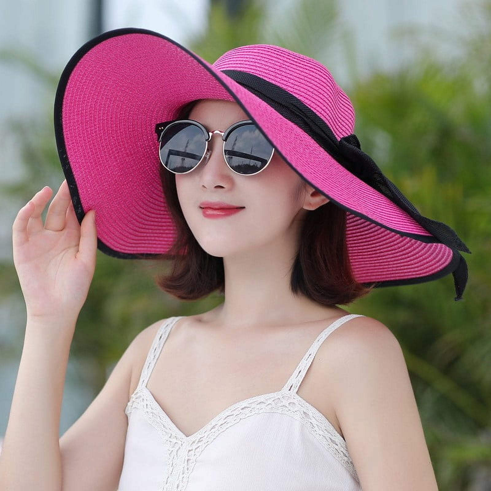 Beach Hats For Women Big Straw Wide Brim Summer Hat Floppy Foldable ...