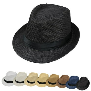 HEVIRGO Men Solid Color Wide Brim Fedora Felt Hat Panama Cap Boater ...