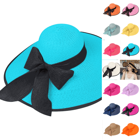Beach Hats for Women Big Straw Wide Brim Summer Hat Floppy Foldable ...