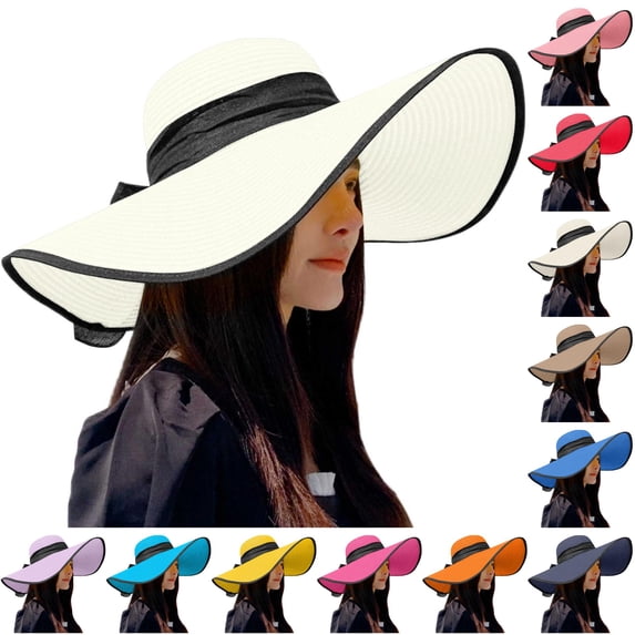 Beach Hats for Women Big Straw Wide Brim Summer Hat Floppy Roll Up Cap ...