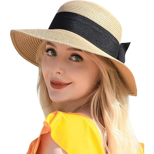 Beach Hats for Women, Wide Brim Sun Straw Hat for Women UPF 50+ UV Sun Protection Sun Hat ...