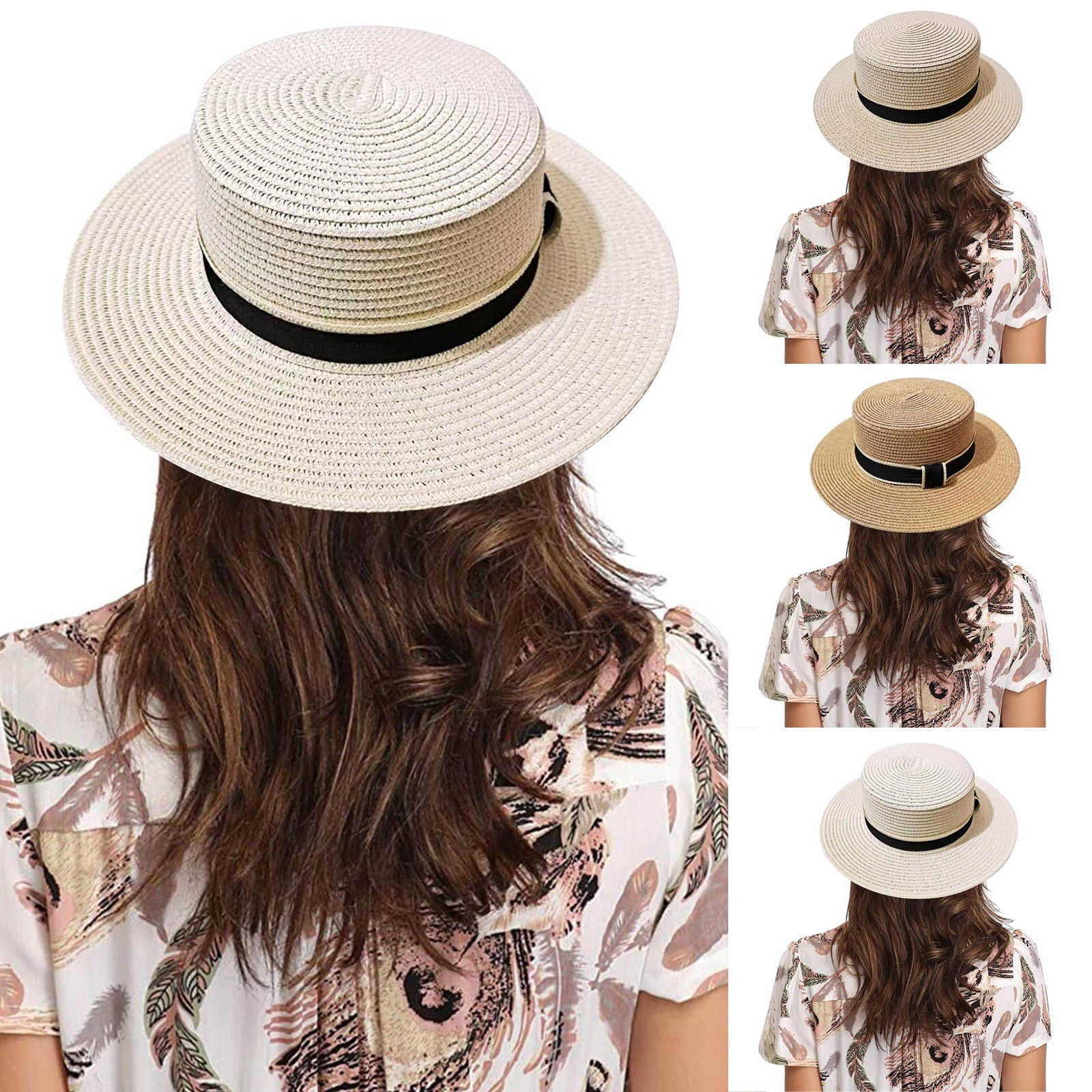 Beach Hats for Women Women Flat Top Straw Casual Sun Visor Outdoor Hat ...