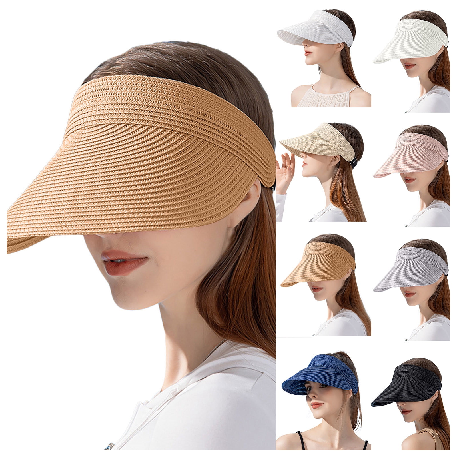 Beach Hats for Women Women Wide Brim Straw Visor Headband Sun Hat ...