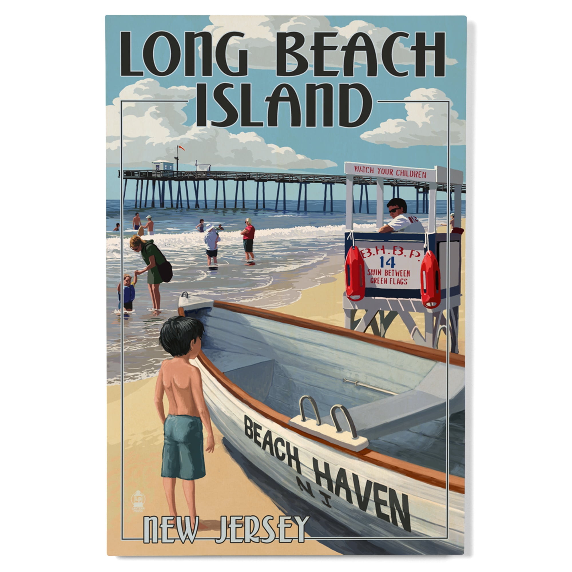 Beach Haven, New Jersey, Lifeguard Stand Birch Wood Wall Sign (12x18 ...