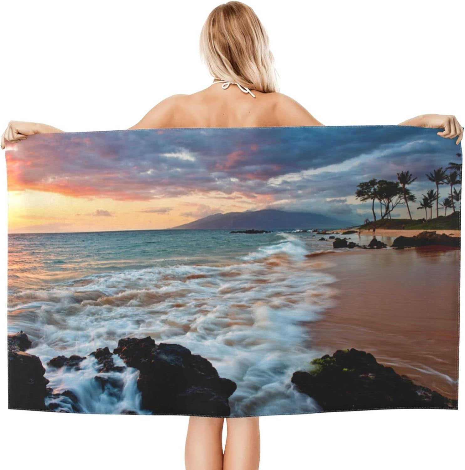 Beach Hawaii Sunset Clouds Microfiber Oversized Beach Towel For Travel