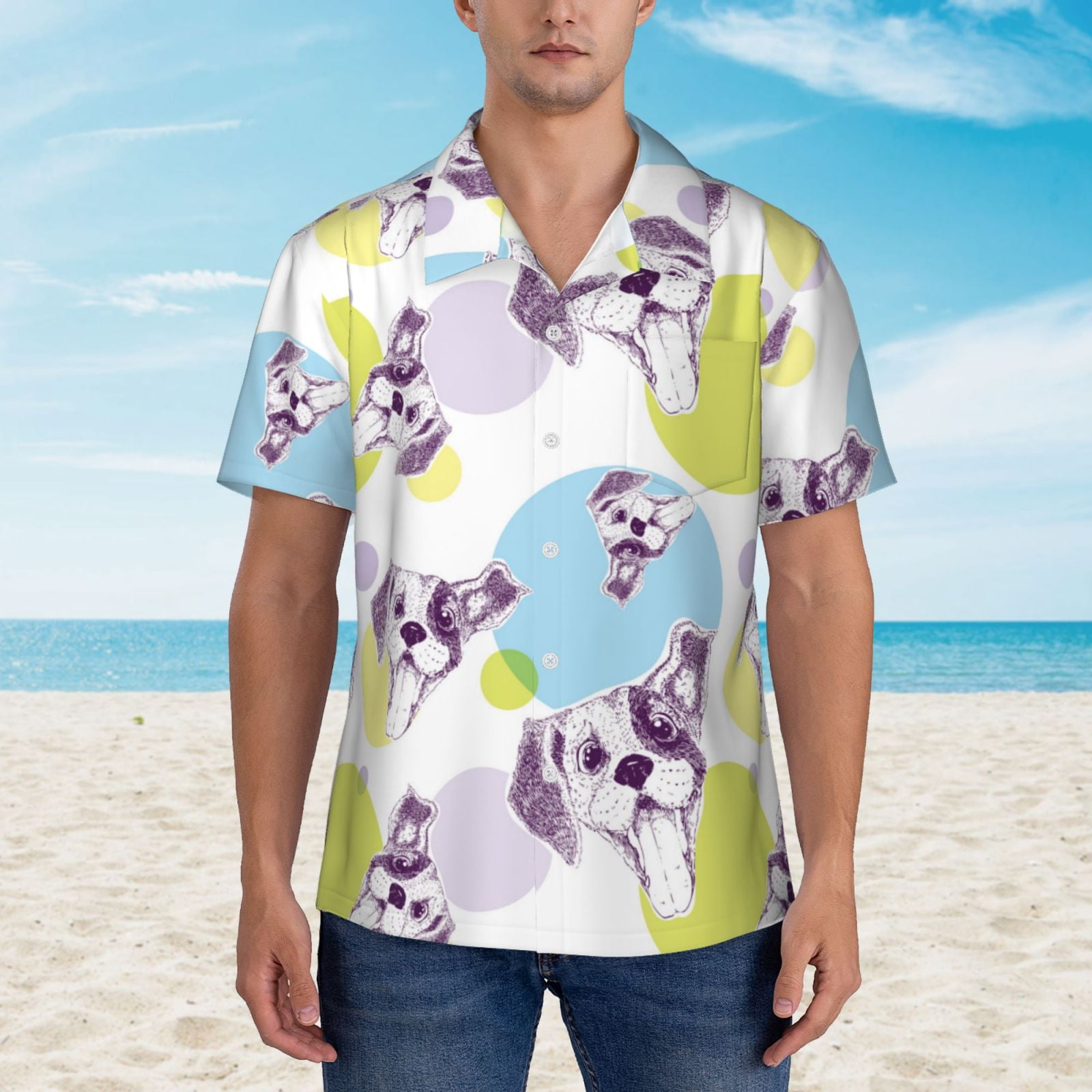 Beach Hawaiian Shirt For Men With Pocket, Beagle Cool Dog Short Sleeve ...