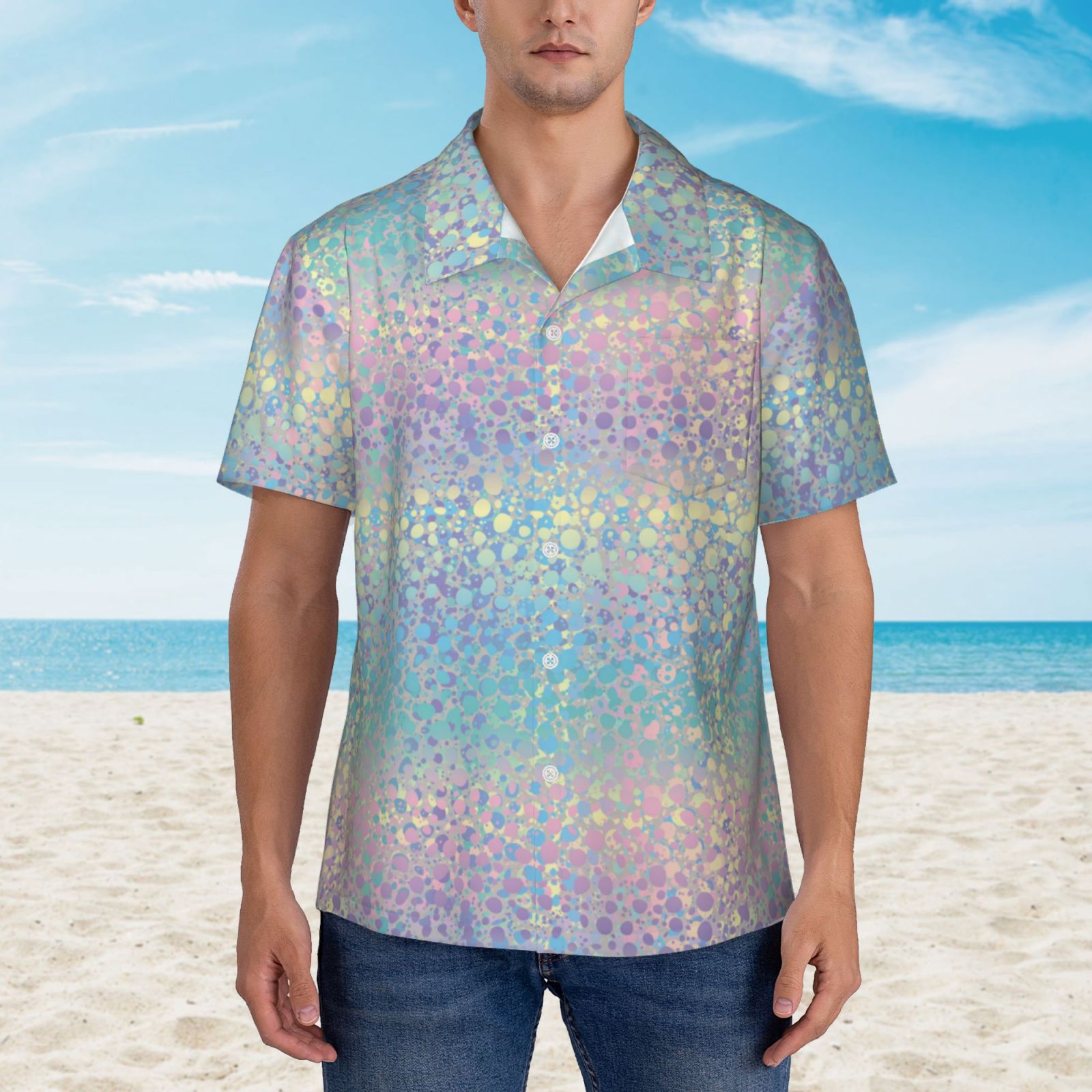 Beach Hawaiian Shirt For Men With Pocket, Colorful Lightning Pattern ...