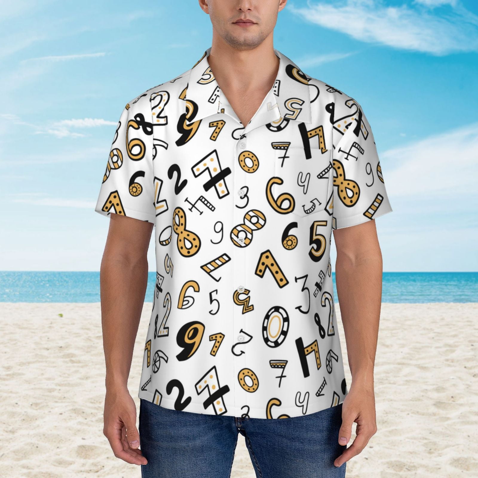 Beach Hawaiian Shirt For Men With Pocket, Cute Math Numbers Short ...