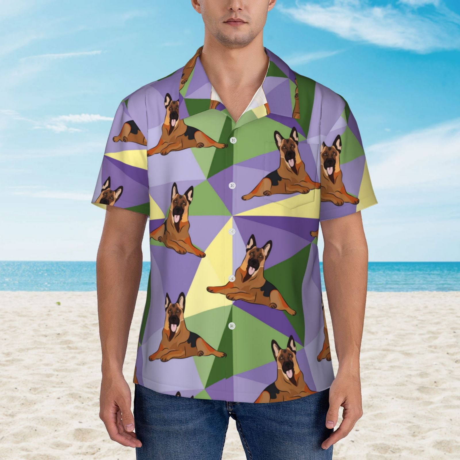 Beach Hawaiian Shirt For Men With Pocket, German Shepherd Dog No.1011 ...