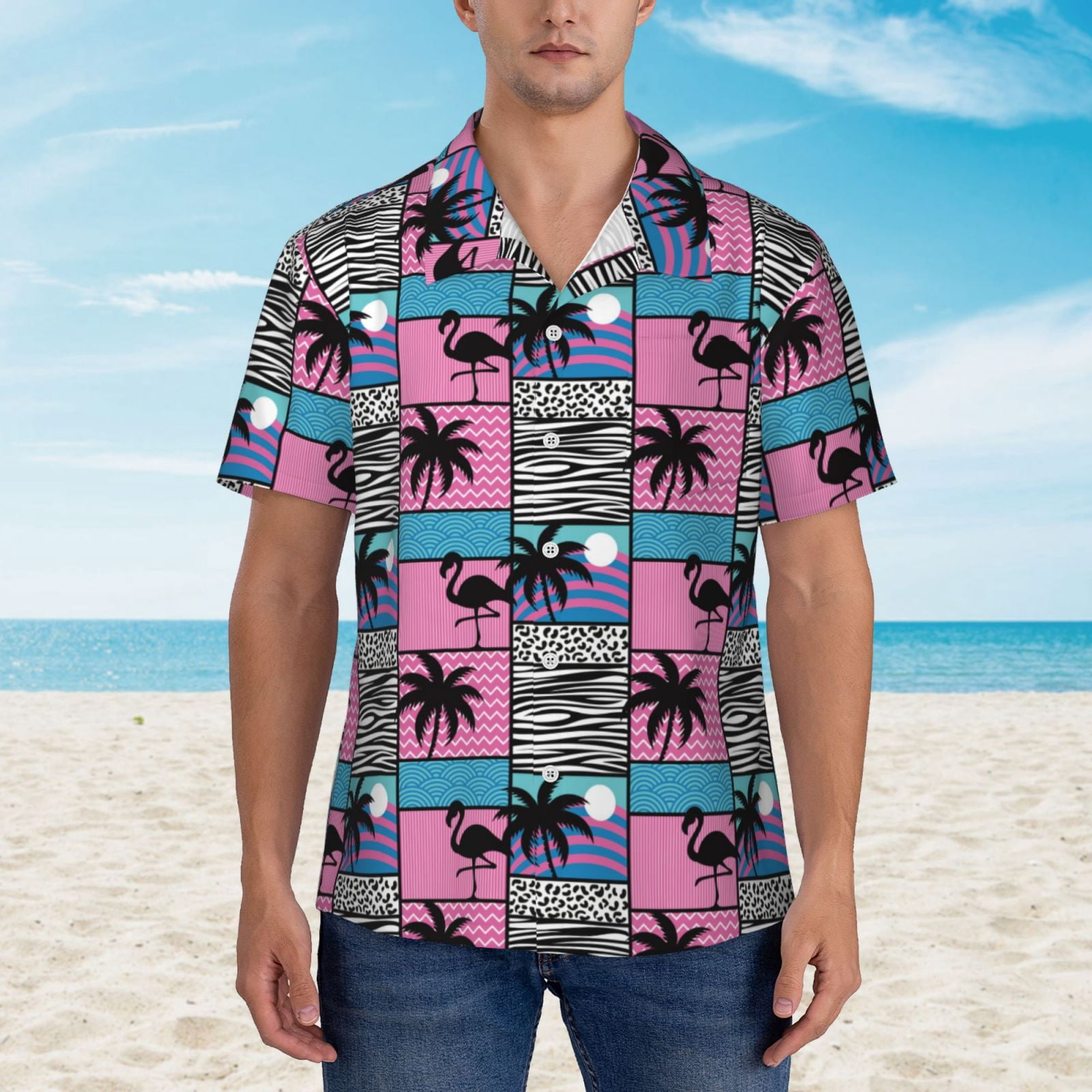 Beach Hawaiian Shirt For Men With Pocket, Hawaiian Style Square Short ...