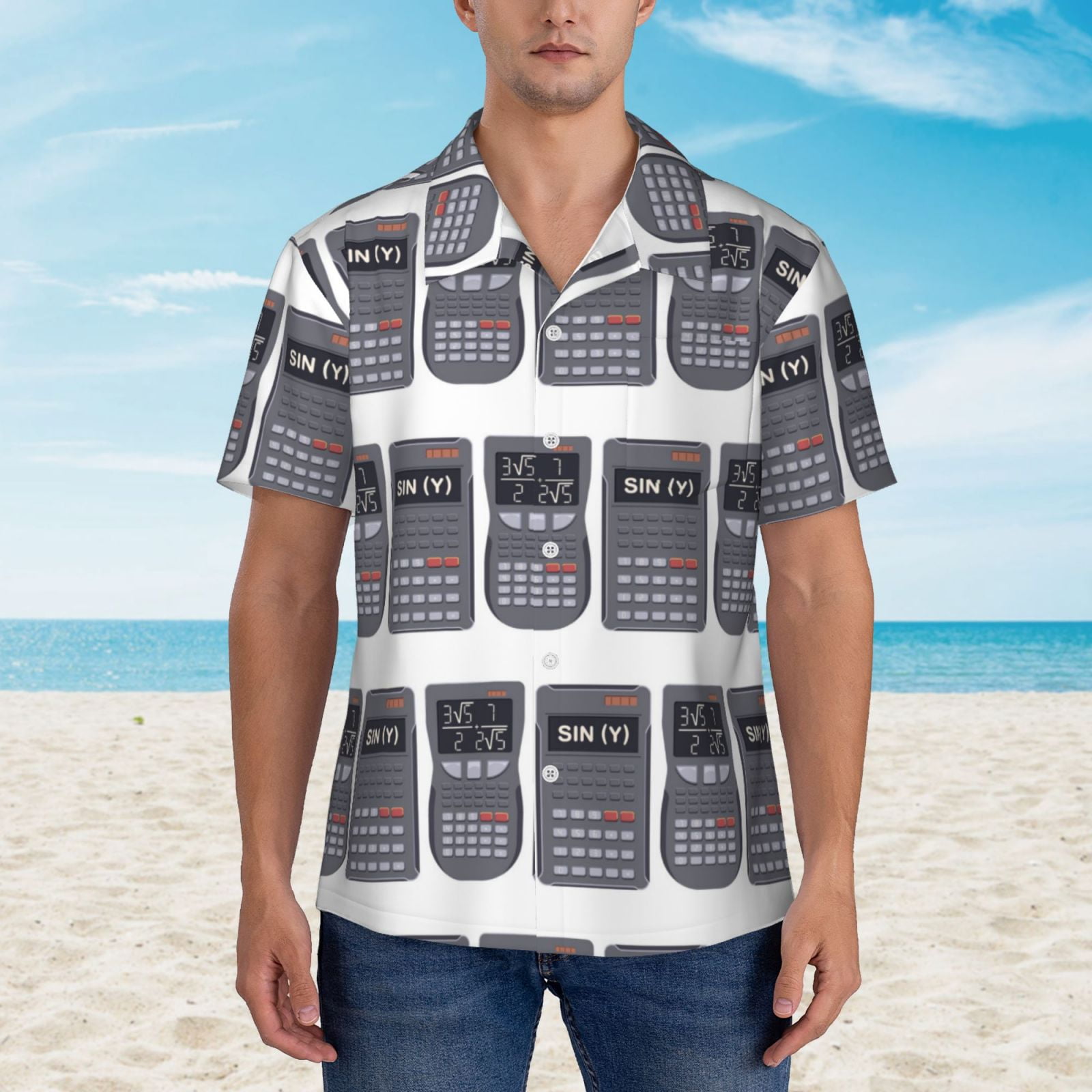 Beach Hawaiian Shirt For Men With Pocket, Math Calculator Equation Prin ...
