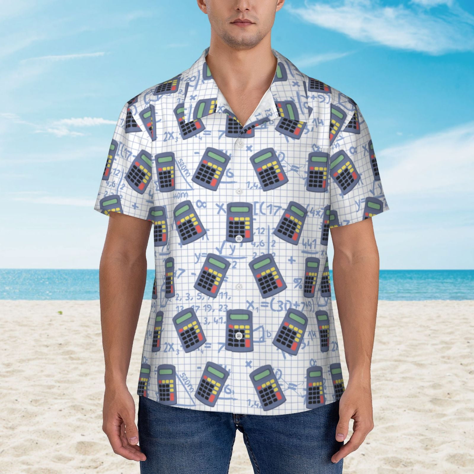 Beach Hawaiian Shirt For Men With Pocket, Math Number Print Calculator ...