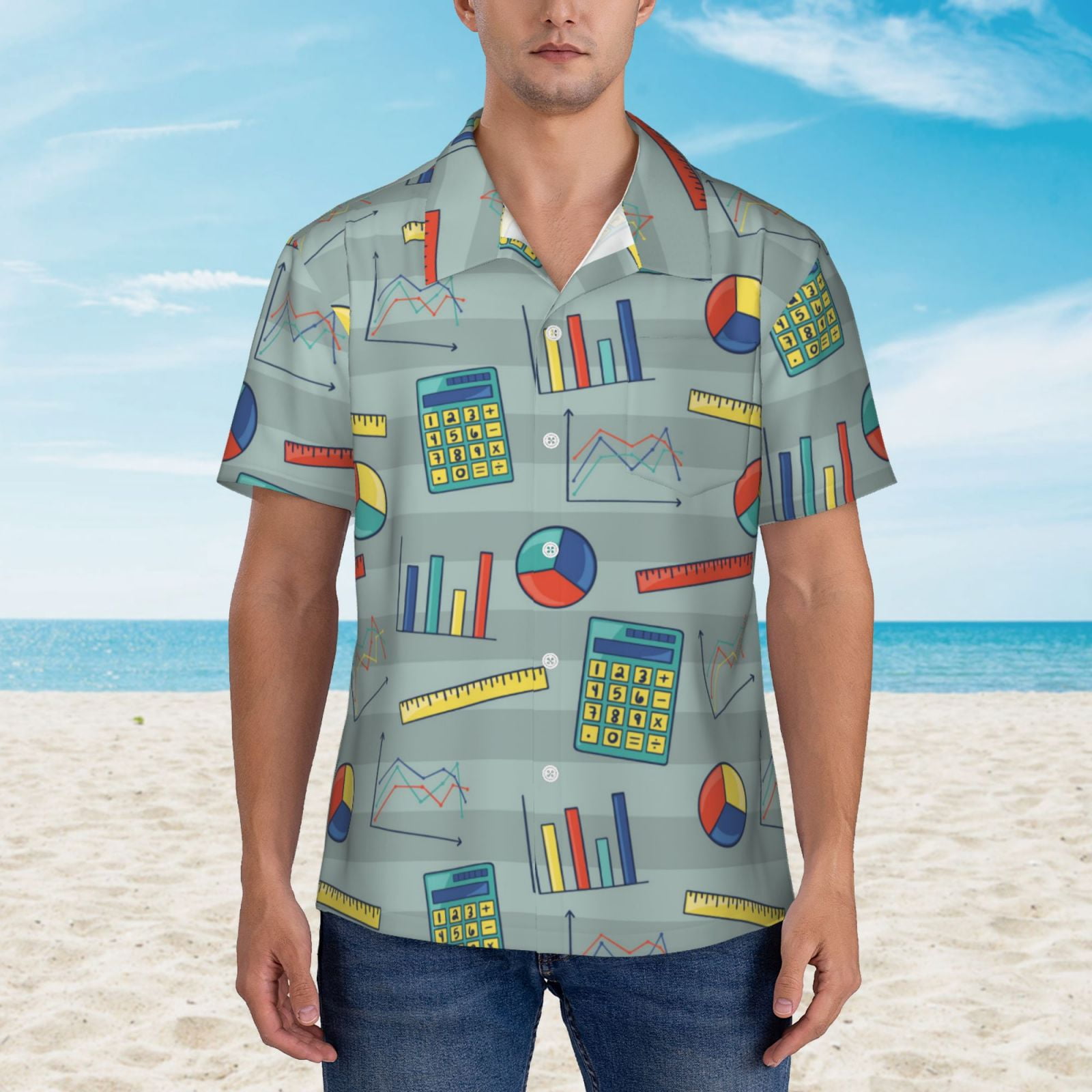 Beach Hawaiian Shirt For Men With Pocket, Math Print Ruler Calculator ...