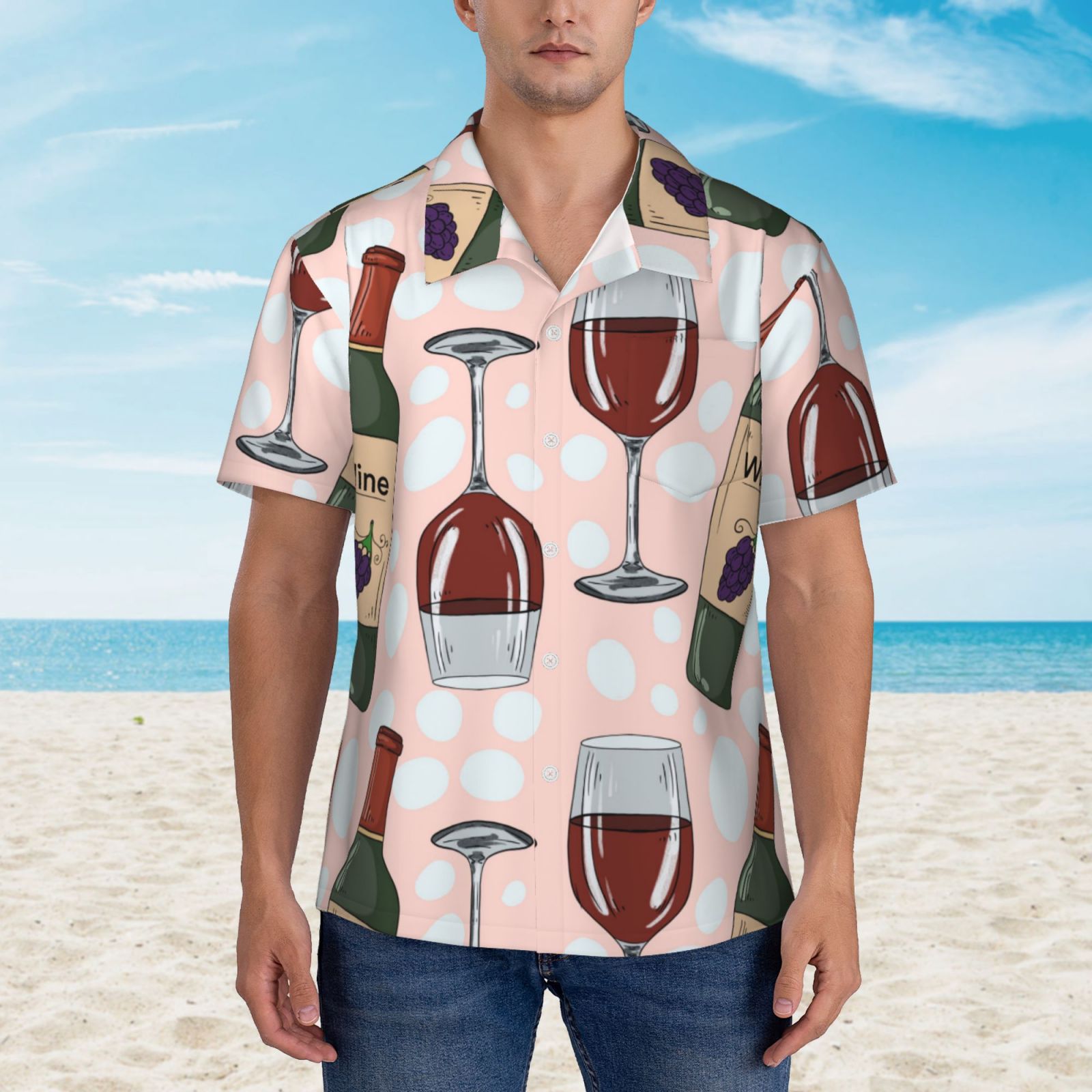 Beach Hawaiian Shirt For Men With Pocket, Wine Print No.J920 Short Sleeve Button Down Shirts For ...