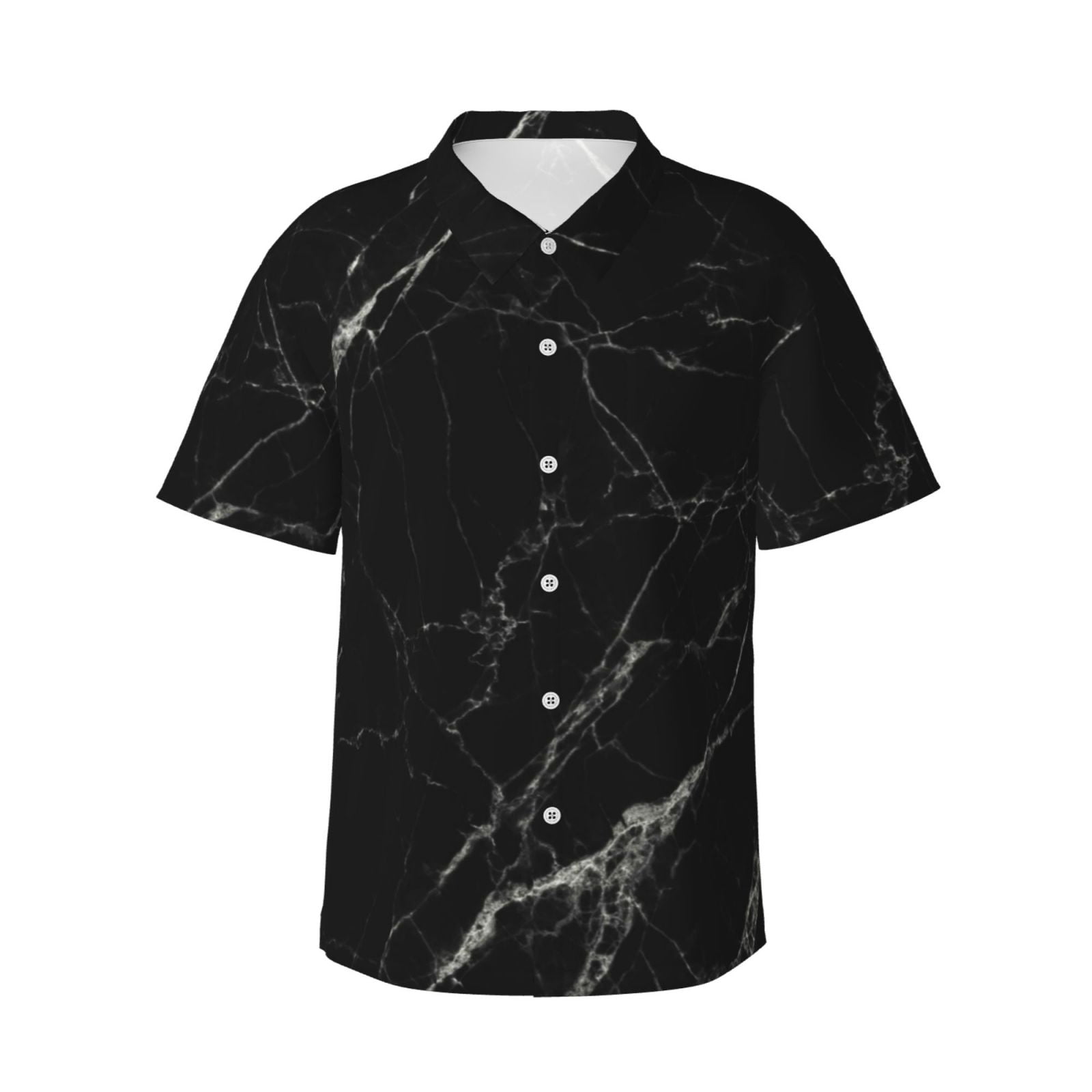 Beach Hawaiian Shirt for Men with Pocket Black Marble Short Sleeve ...