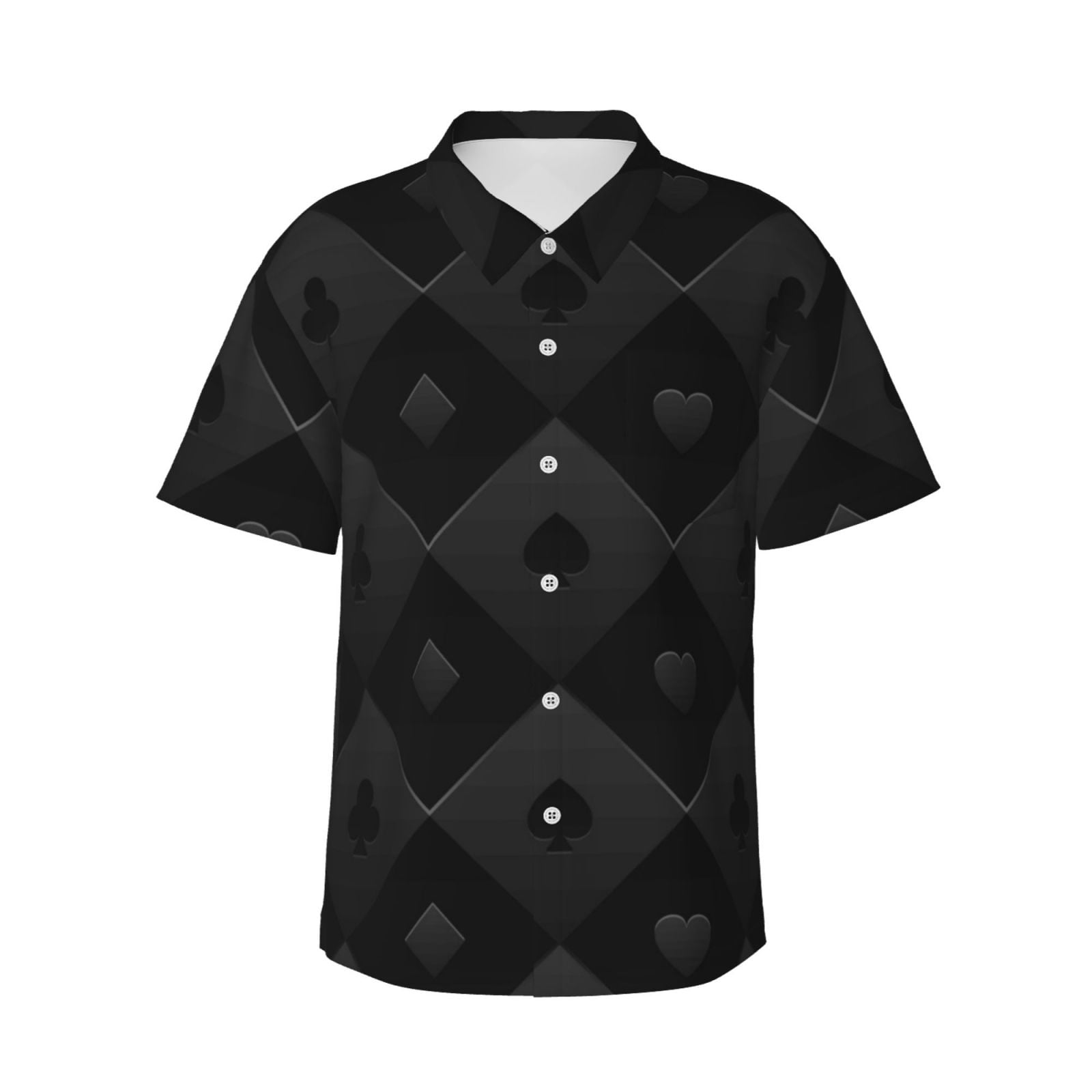 Beach Hawaiian Shirt for Men with Pocket Black Poker Short Sleeve ...