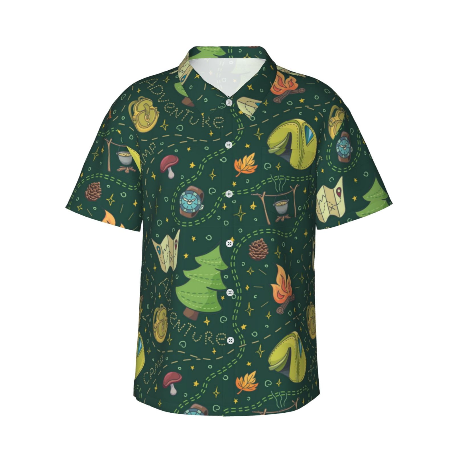 Beach Hawaiian Shirt for Men with Pocket Camp In The Forest Short ...