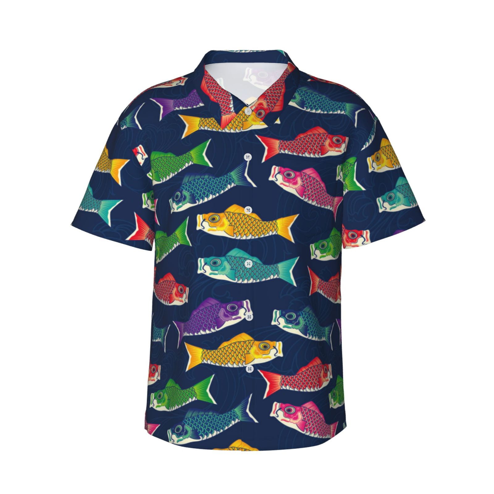 Beach Hawaiian Shirt for Men with Pocket Colorful Carp Streamer 1 Short ...
